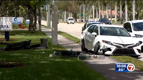 Car Involved In Collision With Suv Slams Into Bus Bench In Sw Miami