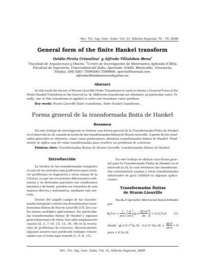 General Form Of The Finite Hankel Transform Forma General Scielo