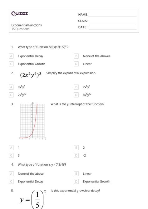 Derivatives Of Exponential Functions Worksheets For Th Class On Quizizz Free Printable