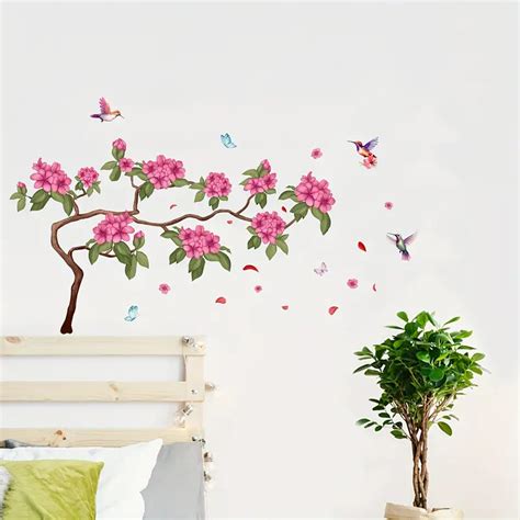Наклейка на стіну з квітами Гілки дерева Рожеві квіти Temu