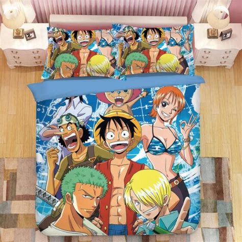 One Piece Black Minimalist Anime Logo Blue Bedding Set Saiyan Stuff