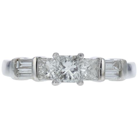 Classic Princess And Baguette Cut Diamond Engagement Ring In Platinum