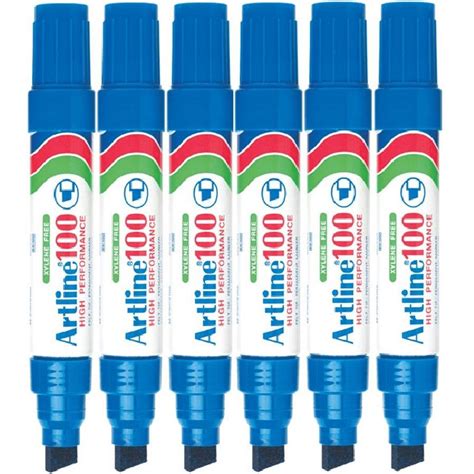 Artline 100 Permanent Marker 12mm Chisel Nib Blue Pack 6 Big W