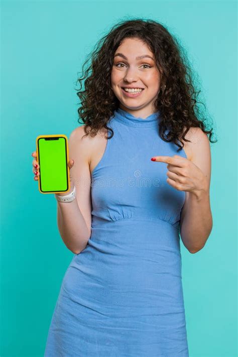 Developer Woman Girl Hold Smartphone With Green Screen Chroma Key Mock