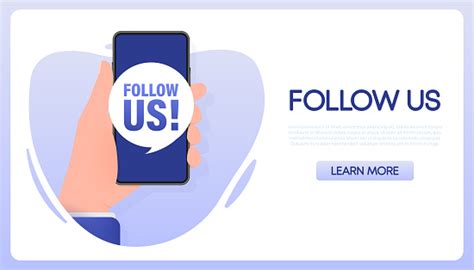 흰색 배경에 플랫 스타일의 스마트 폰 배너를 따르십시오 벡터 일러스트 레이 션 뒤따라가기 동작 활동에 대한 스톡 벡터 아트 및