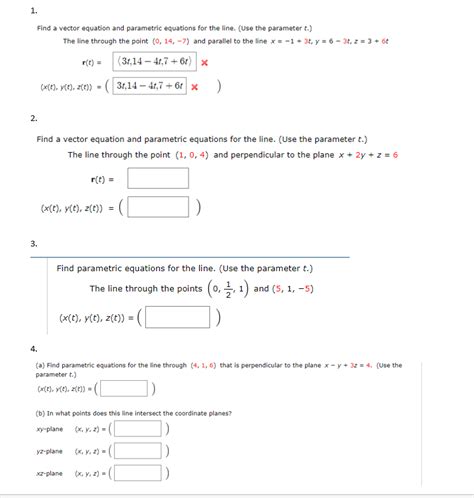 solved 1 find a vector equation and parametric equations