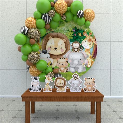 Kit Festa Painel Redondo Decoração Animais Safari Aquarela 1 50