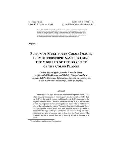 pdf fusion of multifocus color images from microscopic samples using
