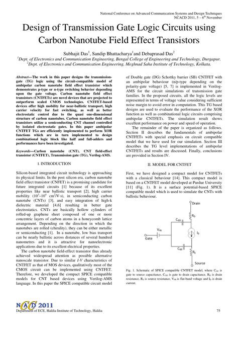 Pdf Design Of Transmission Gate Logic Circuits Using Carbon Nanotube