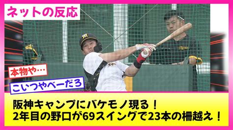 【プロ野球】阪神キャンプにバケモノ現る！ 2年目の野口が69スイングで23本の柵越え！【なんjまとめ】 Youtube