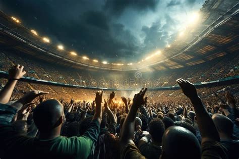 A Large Crowd Of People At A Soccer Stadium Football Game Stock