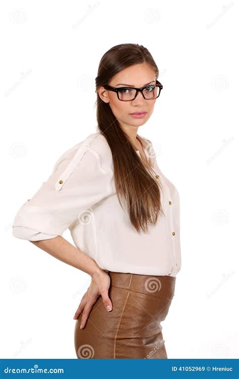 Girl Office Staff With Glasses Isolated On White Background Stock Image