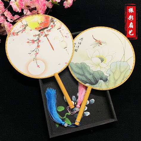 复古印花21cm团扇古风扇子中国风古装舞蹈扇宫廷汉服24cm双面圆扇 虎窝淘