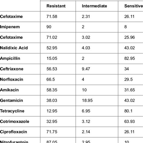 Pattern Of Susceptibility Of Strains Of E Coli Strain To Antibiotics