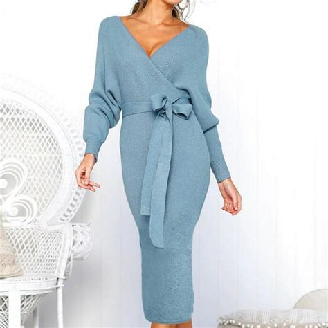 Munlar Womens Midi Dress Plus Size Bodycon Sexy Light Blue Cocktail