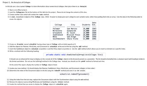 Solved Project 1 An Arraylist Of Colleges In This Lab Use A