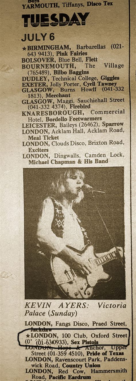 3rd July 1976 Sounds Uk Sex Pistols Photo Archive Facebook