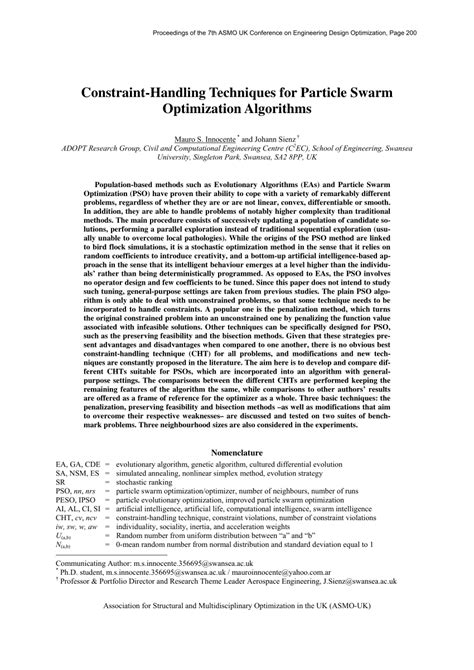 Pdf Constraint Handling Techniques For Particle Swarm Optimization