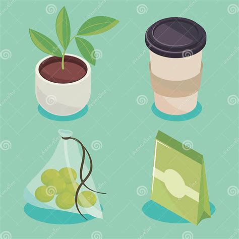 Isometric Sustainable Living Icon Collection Stock Vector