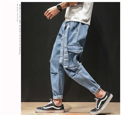 Men Patchwork Street Style Cargo Jeans Agodeal Hip Hop Fashion