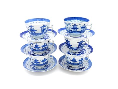 Antique Canton Porcelain Oriental Tea Set Of 6 19th Century Chinese