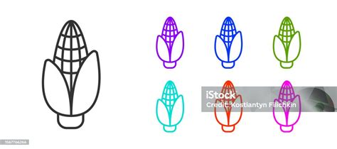 흰색 배경에 격리 된 검은 줄 옥수수 아이콘 다채로운 아이콘을 설정합니다 벡터 3차원 형태에 대한 스톡 벡터 아트 및 기타 이미지 3차원 형태 건강한 생활방식 건강한