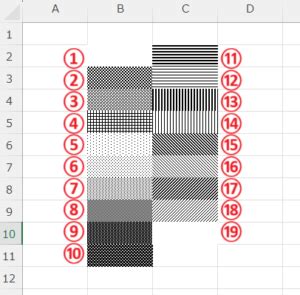 セルに網掛け パターン を設定するPatternプロパティExcelVBA VBA Create