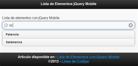 Filtrar elementos con jQuery Mobile Línea de Código