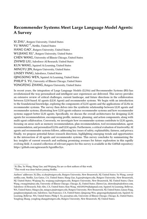 (PDF) Recommender Systems Meet Large Language Model Agents: A Survey