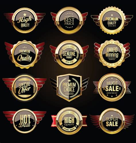 Premium Vector Retro Vintage Golden Badges And Labels Collection
