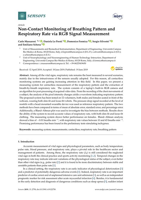 Pdf Non Contact Monitoring Of Breathing Pattern And Respiratory Rate Via Rgb Signal Measurement