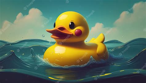 Premium Photo Rubber Duck Floating Digital Art Illustration