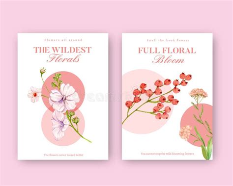 Greeting Card Template With Wild Flowers Conceptwatercolor Style Stock