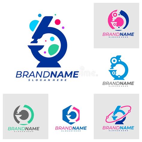 Set Of Microscope Logo Template Science Logo Design Vector Stock
