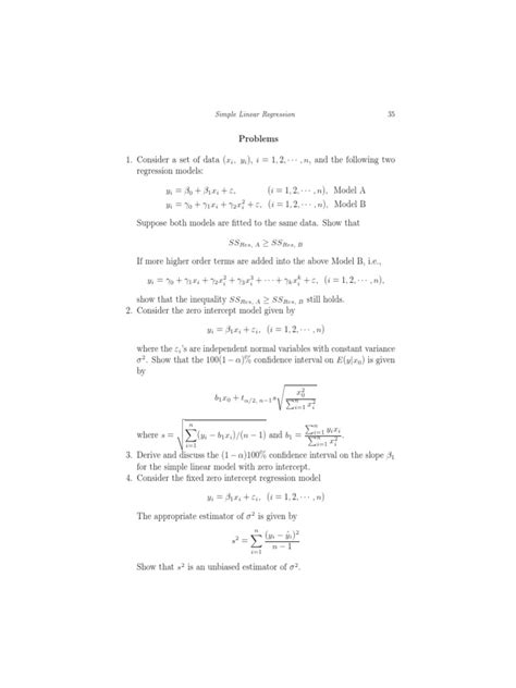 Problems Simple Linear Regression Pdf Linear Regression Ordinary