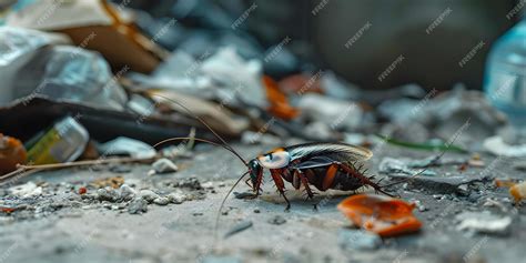 A Detailed Shot Of A Cockroach In A Messy Kitchen Maneuvering Around