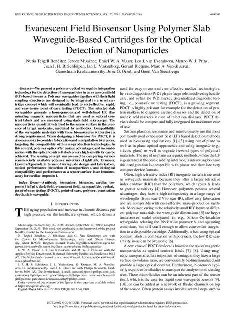 Pdf Evanescent Field Biosensor Using Polymer Slab Waveguide Based Cartridges For The Optical