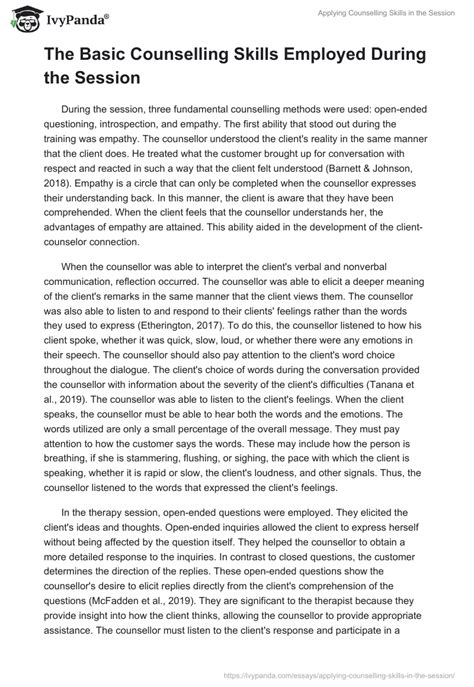 Applying Counselling Skills In The Session 1819 Words Assessment Example