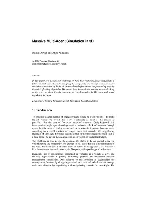 Pdf Massive Multi Agent Simulation In 3d