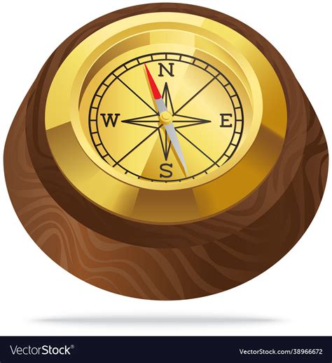 Antique Retro Style Metal And Wood Compass Device Vector Image
