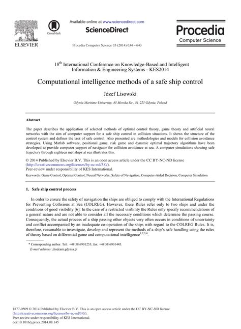 Pdf Computational Intelligence Methods Of A Safe Ship Control