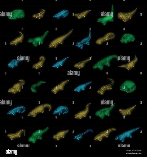 Lizard Icons Set Isometric Set Of Lizard Vector Icons Neon On Black