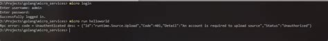 Micro Run Helloworld Error Message Is An Account Is Required · Issue