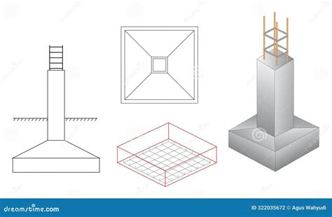 Set Of Steel Column Foundation In Reinforced Concrete Block 3d