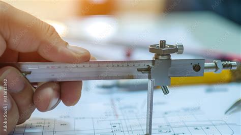 Measurement Caliper Of The Diameter Of The Pin Camshaft Close Up Four