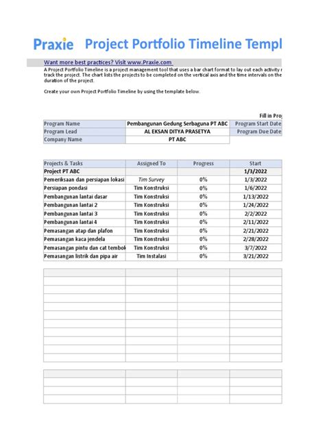Project Portfolio Timeline Template Pdf