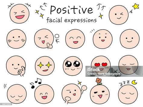 간단하고 귀여운 긍정적 인 표정 아이콘 세트입니다 컬러 픽토그램 스타일의 그림입니다 가공의 인물에 대한 스톡 벡터 아트 및 기타 이미지 가공의 인물 감사 감정 시리즈