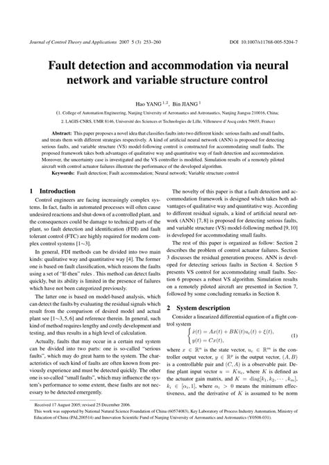 Pdf Fault Detection And Accommodation Via Neural Network And Variable