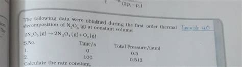 The Following Data Were Obtained During The First Order Thermal Exin Ole