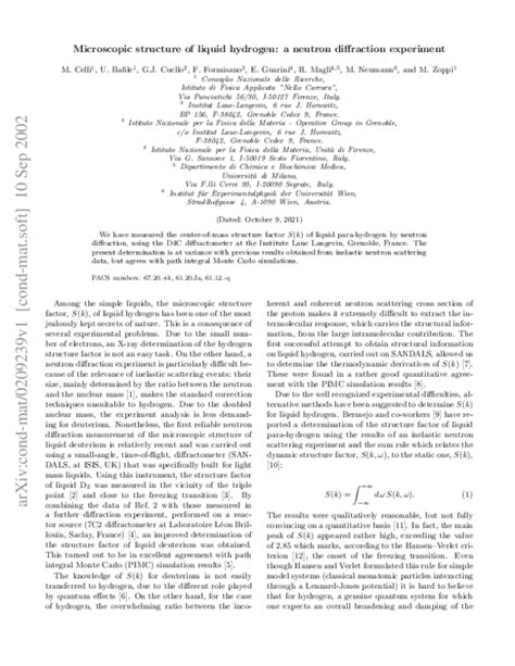 Pdf Microscopic Structure Of Liquid Hydrogen A Neutron Diffraction